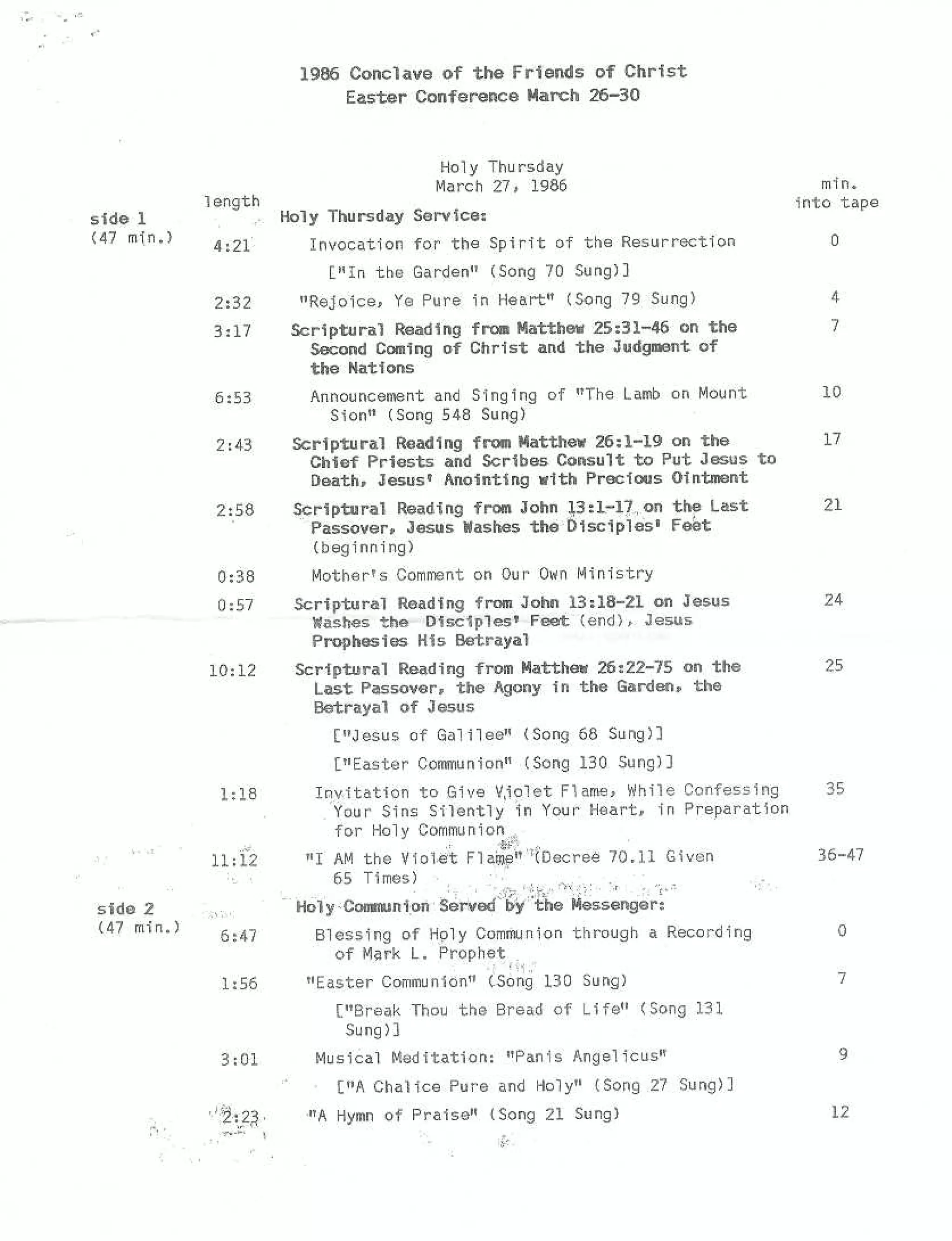 The Summit Lighthouse: 1986 conclave of the friends of christ liner ...