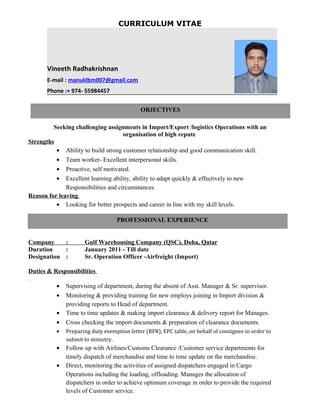 VINEETH NEW CV WITH COVERING LETTER | DOC