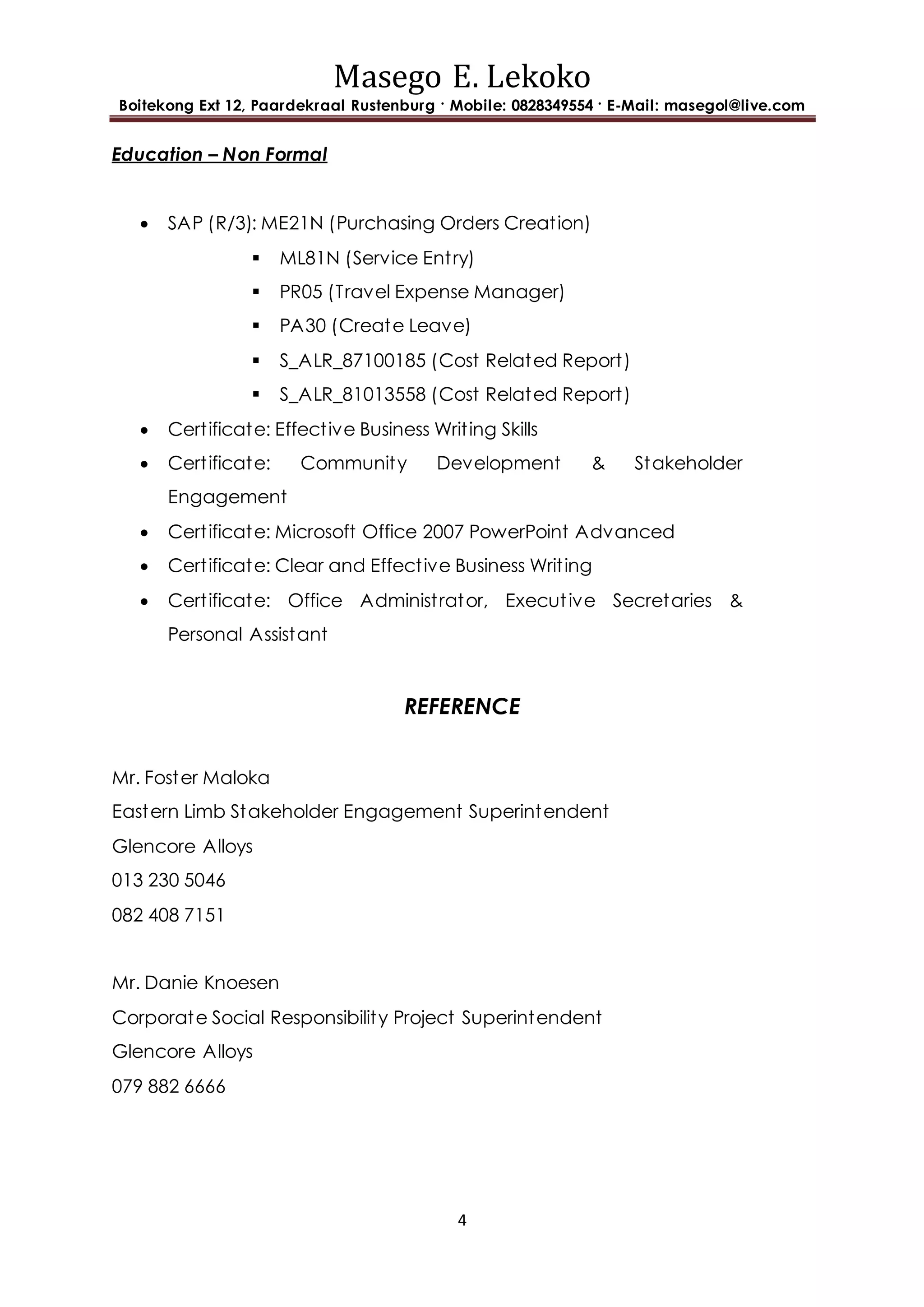 Masego Lekoko Resume | PDF