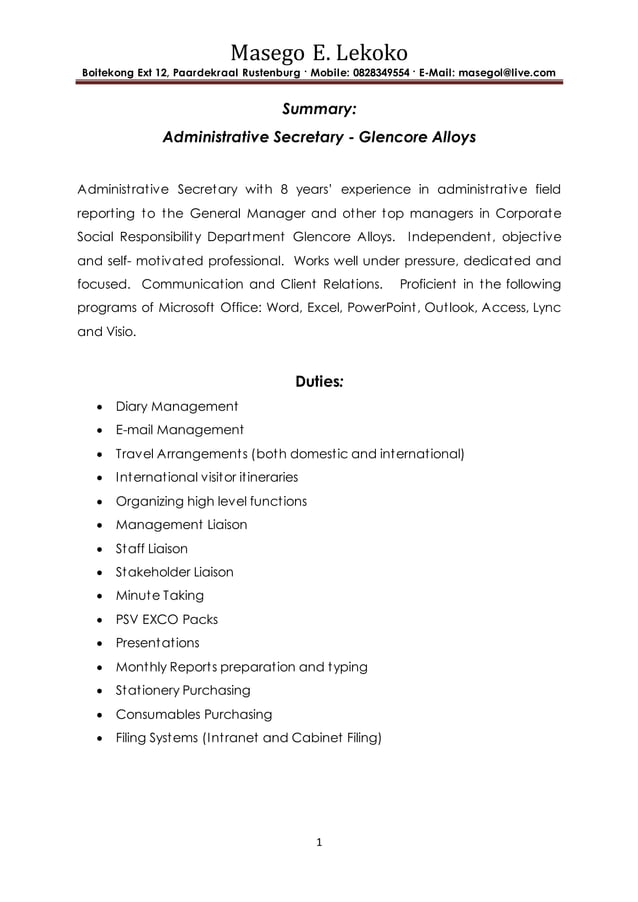 Masego Lekoko Resume | PDF