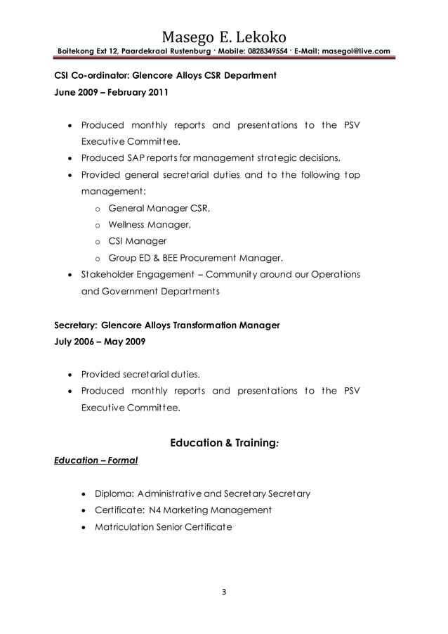 Masego Lekoko Resume | PDF