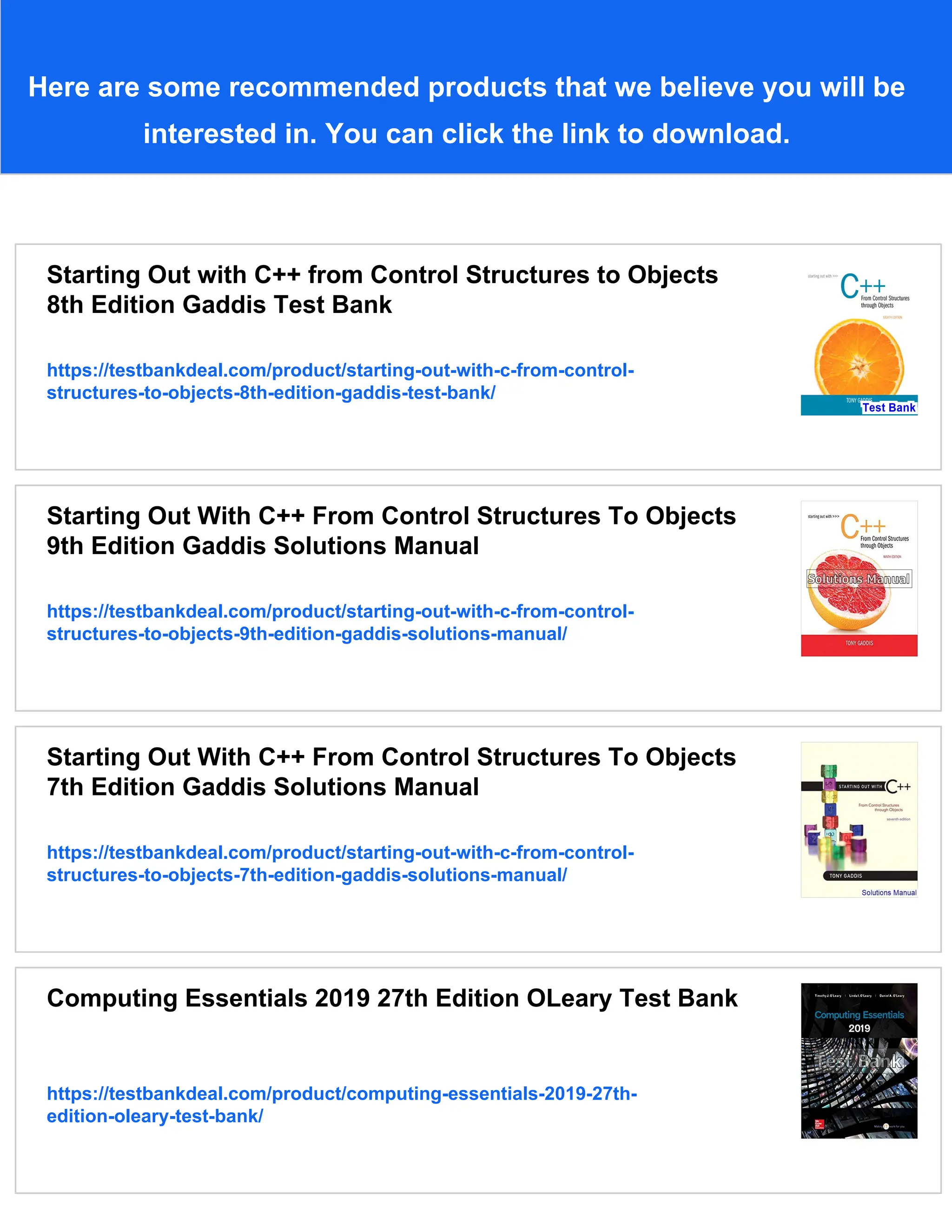 Starting Out with C++ from Control Structures to Objects 8th Edition Gaddis Solutions Manual | PDF