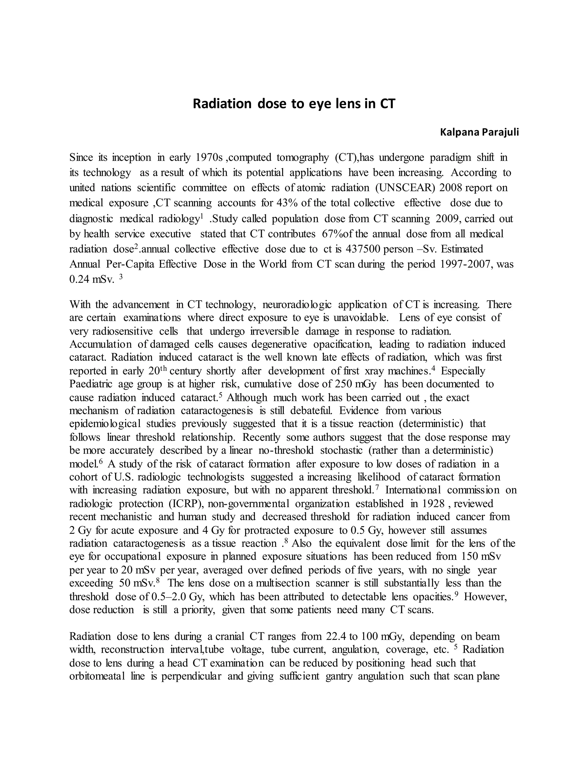 Radiation dose to lens in CT | DOCX