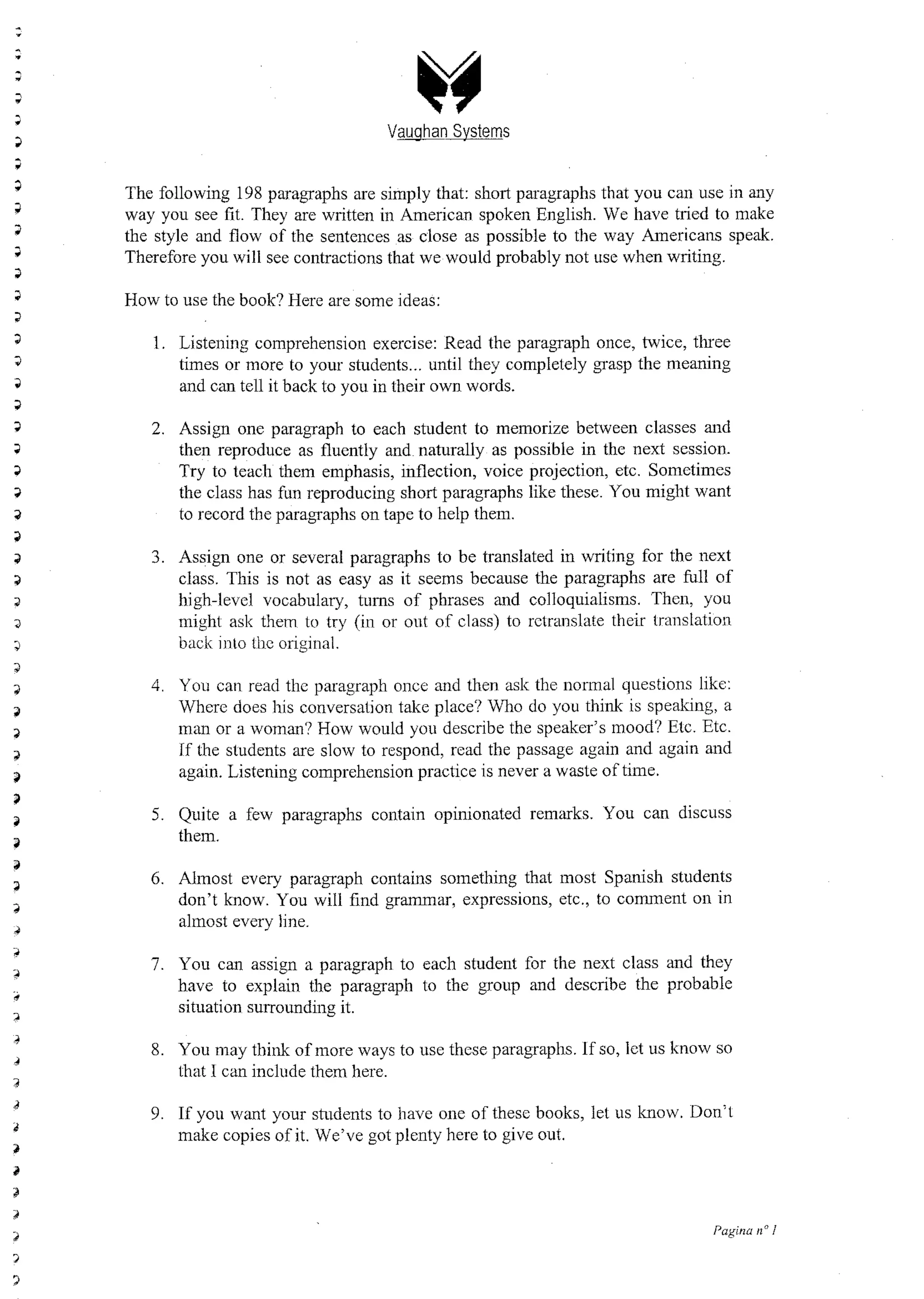 198 english paragraphs vaughan systems for varied english exercises | PDF
