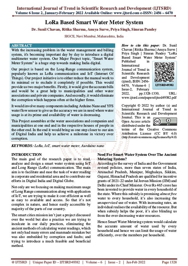 LoRa Based Smart Water Meter System | PDF