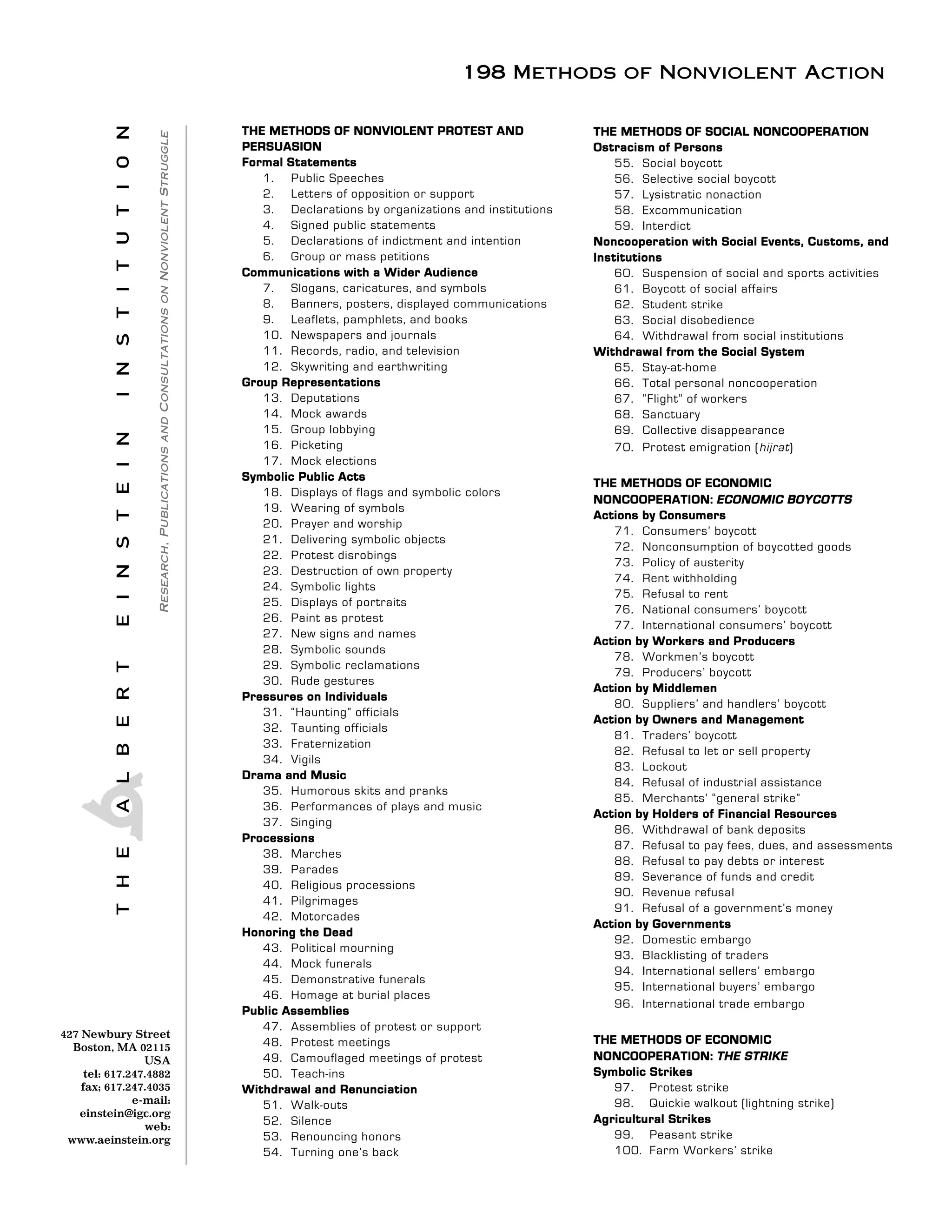 198 Methods of Non-Violent Direct Action | PDF