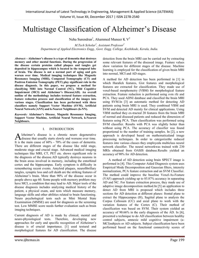 Multistage Classification of Alzheimer’s Disease | PDF