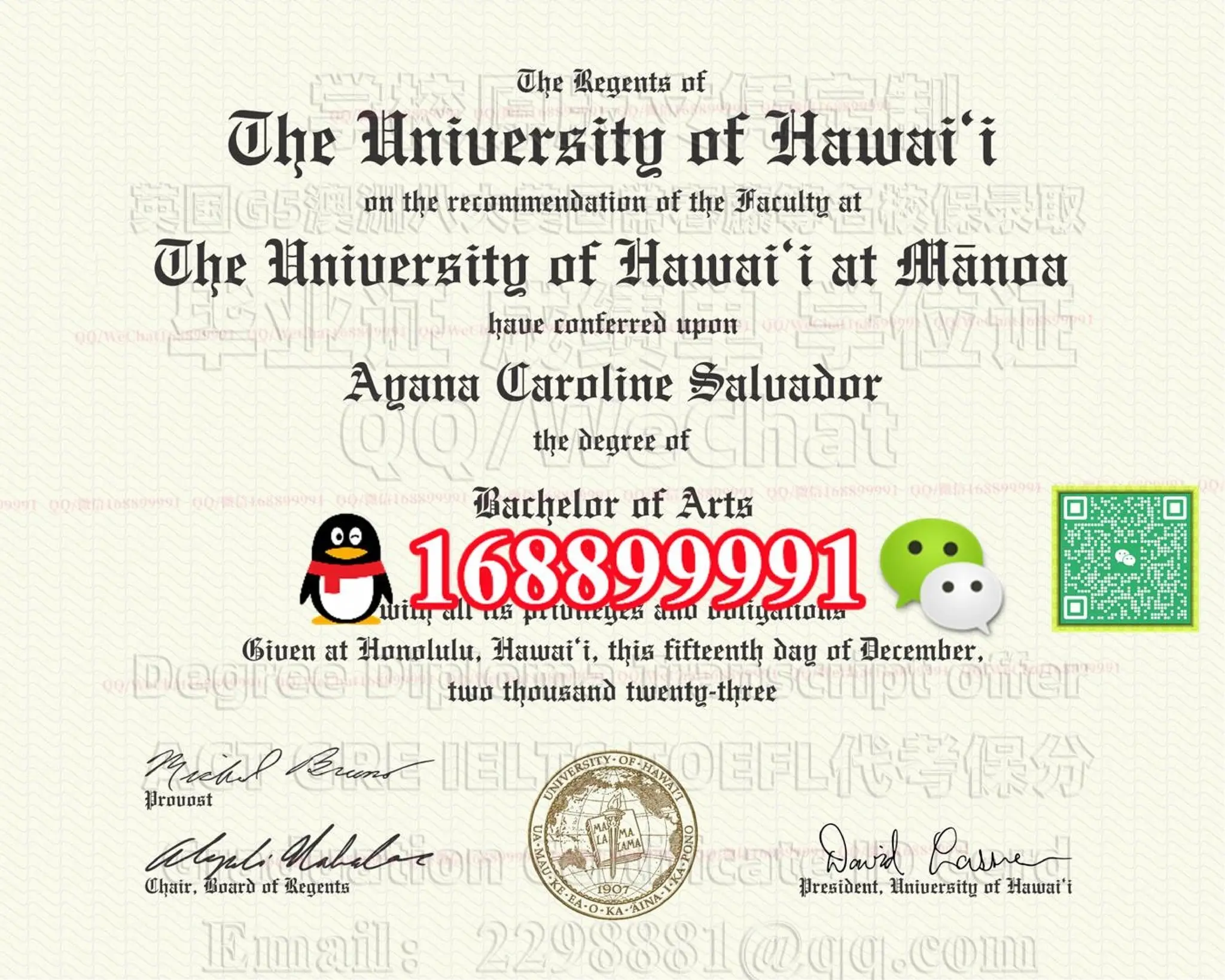 University of Hawaii degree offer diploma Transcript | PDF
