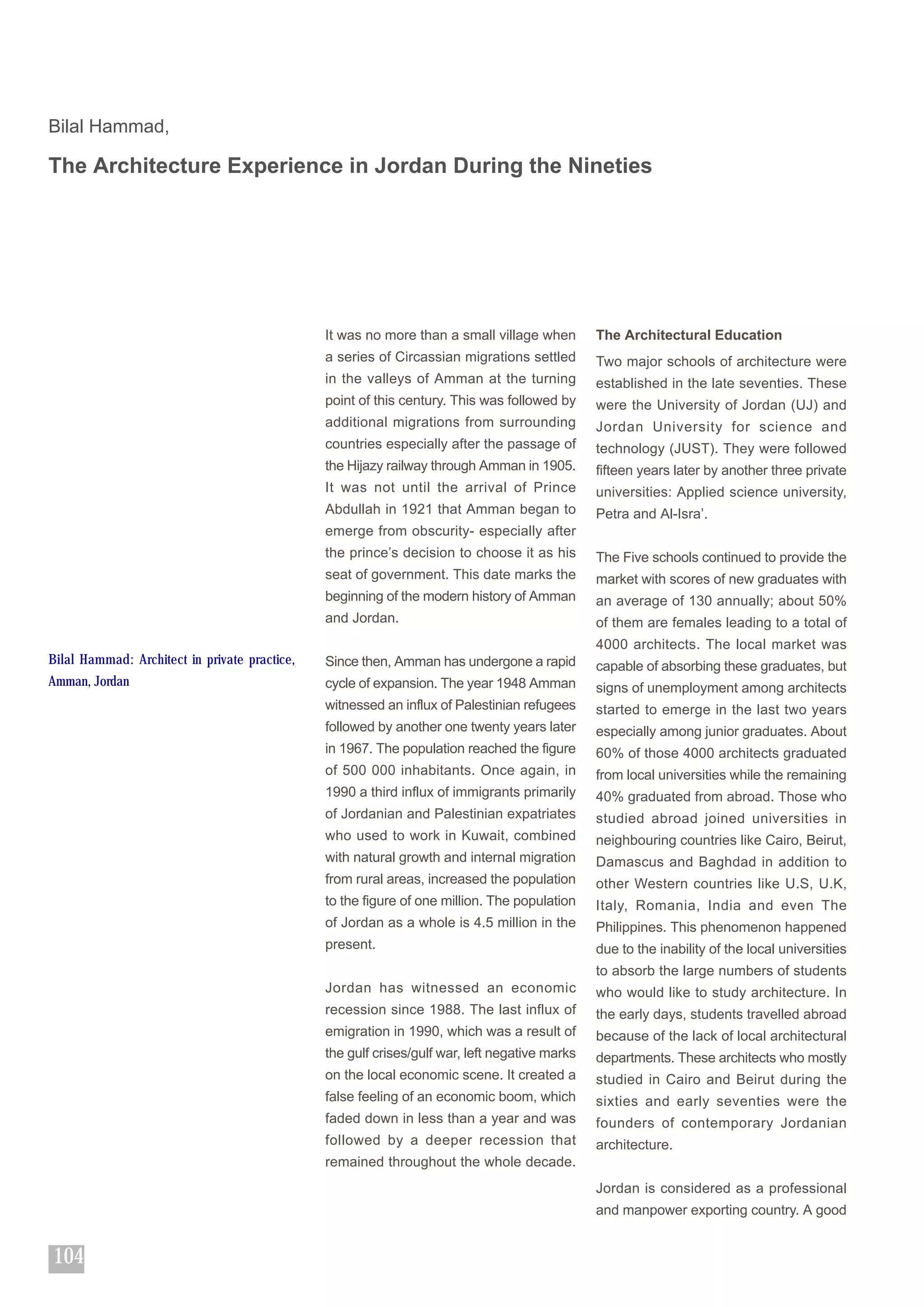 The architecture experience in Jordan during the nineties | PDF