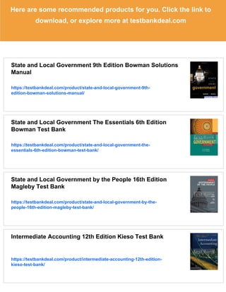 State and Local Government 9th Edition Bowman Test Bank | PDF