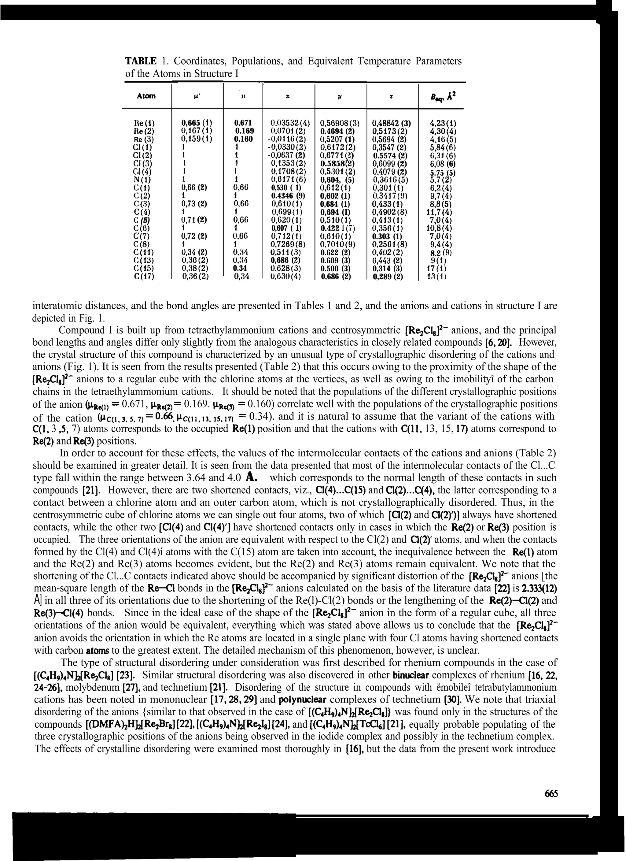 1991 Et4N-Re2 Cl8 the Greatest disordering in Cluster compounds ever ...