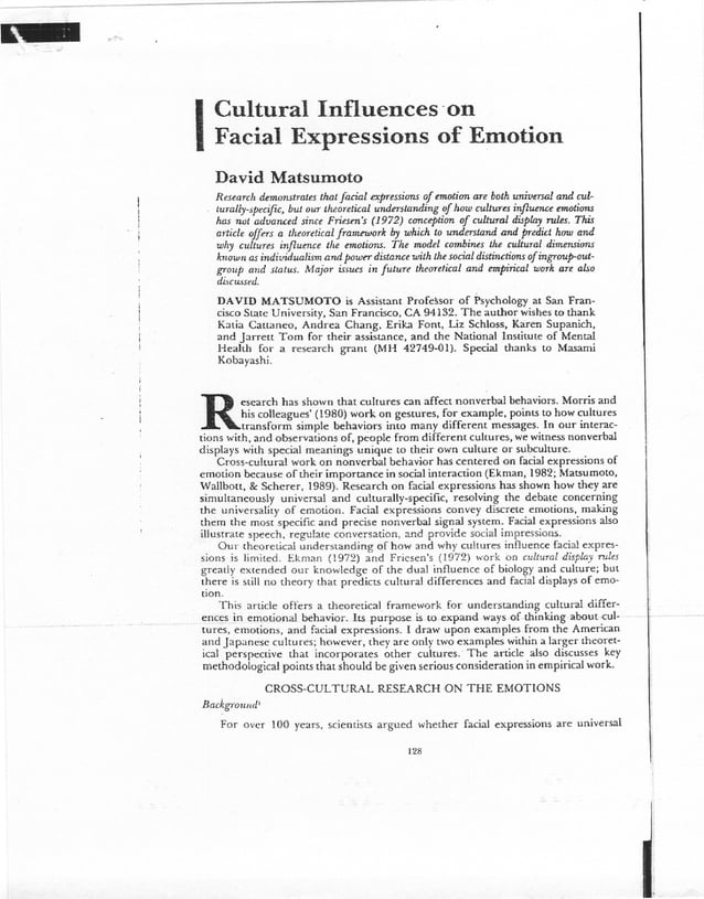 1991 cultural influences on facial expressions of emotions | PDF