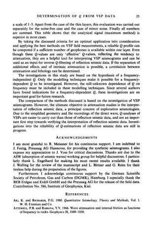 The determination of the seismic quality factor Q from VSP data--A comparison of different ...