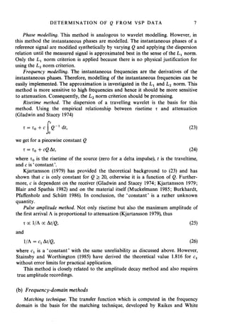 The determination of the seismic quality factor Q from VSP data--A comparison of different ...