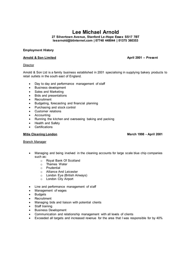 Lee Arnold CV | DOCX | Business Administration | Business