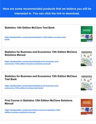 Statistics 13th Edition McClave Solutions Manual | PDF