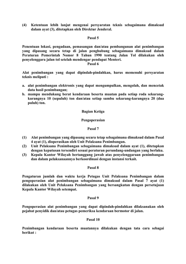 1995, km 5 tahun 1995 ttg penyelenggaraan penimbangan kendaraan bermotor di jalan | PDF