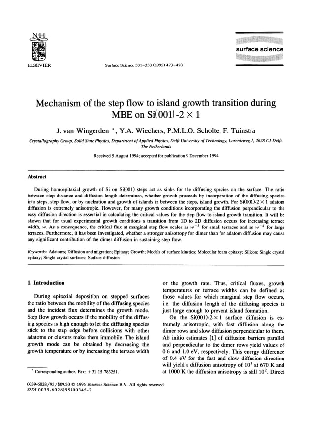 1995 mechanism of the step flow to island growth transition during mbe on si(001) 2 × 1 | PDF