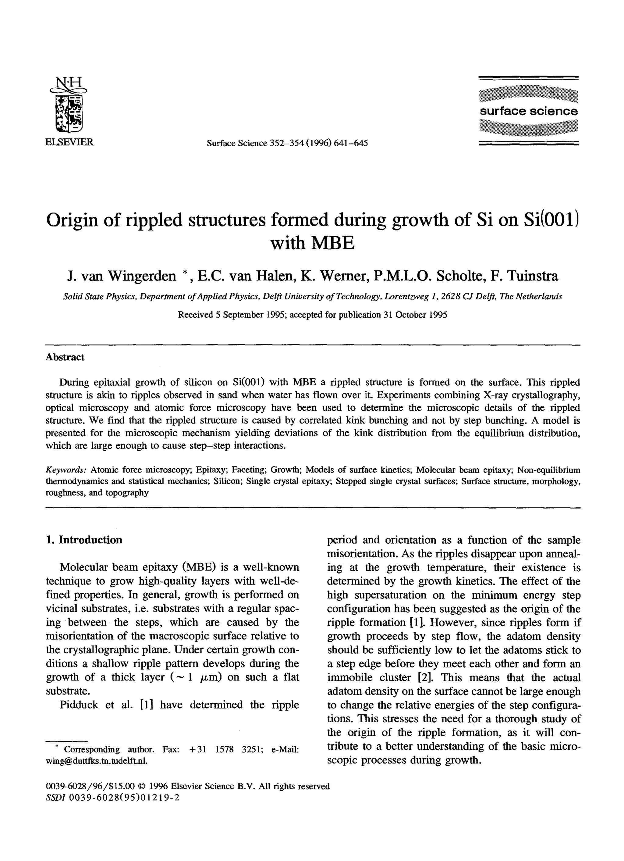 1996 origin of rippled structures formed during growth of si on si(001) with mbe | PDF ...