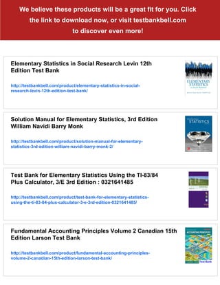 Solution Manual and Test Bank for Elementary Statistics in Social ...
