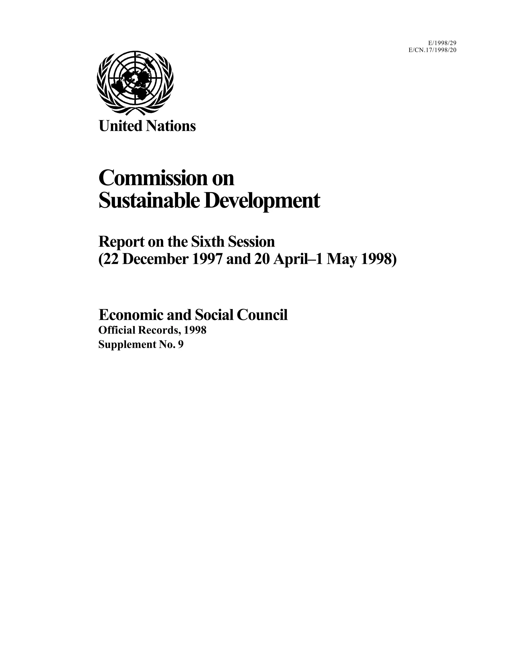 1998 6th Report - Commission on Sustainable Development (CSD) | PDF