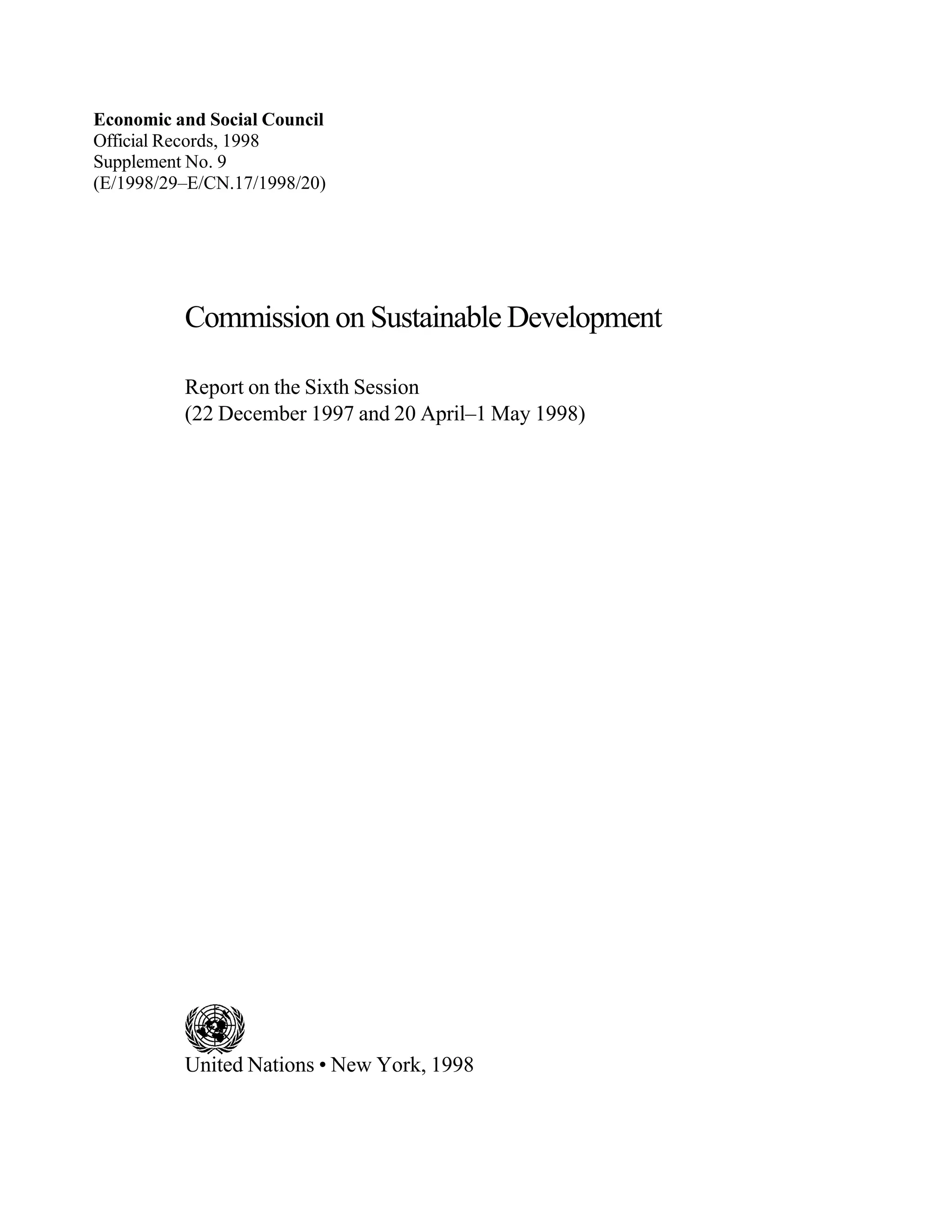 1998 6th Report - Commission on Sustainable Development (CSD) | PDF
