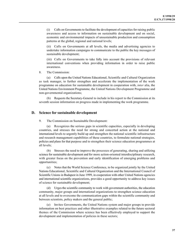 1998 6th Report - Commission on Sustainable Development (CSD) | PDF