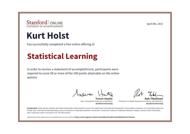 Stanford Statistical Learning | PPT