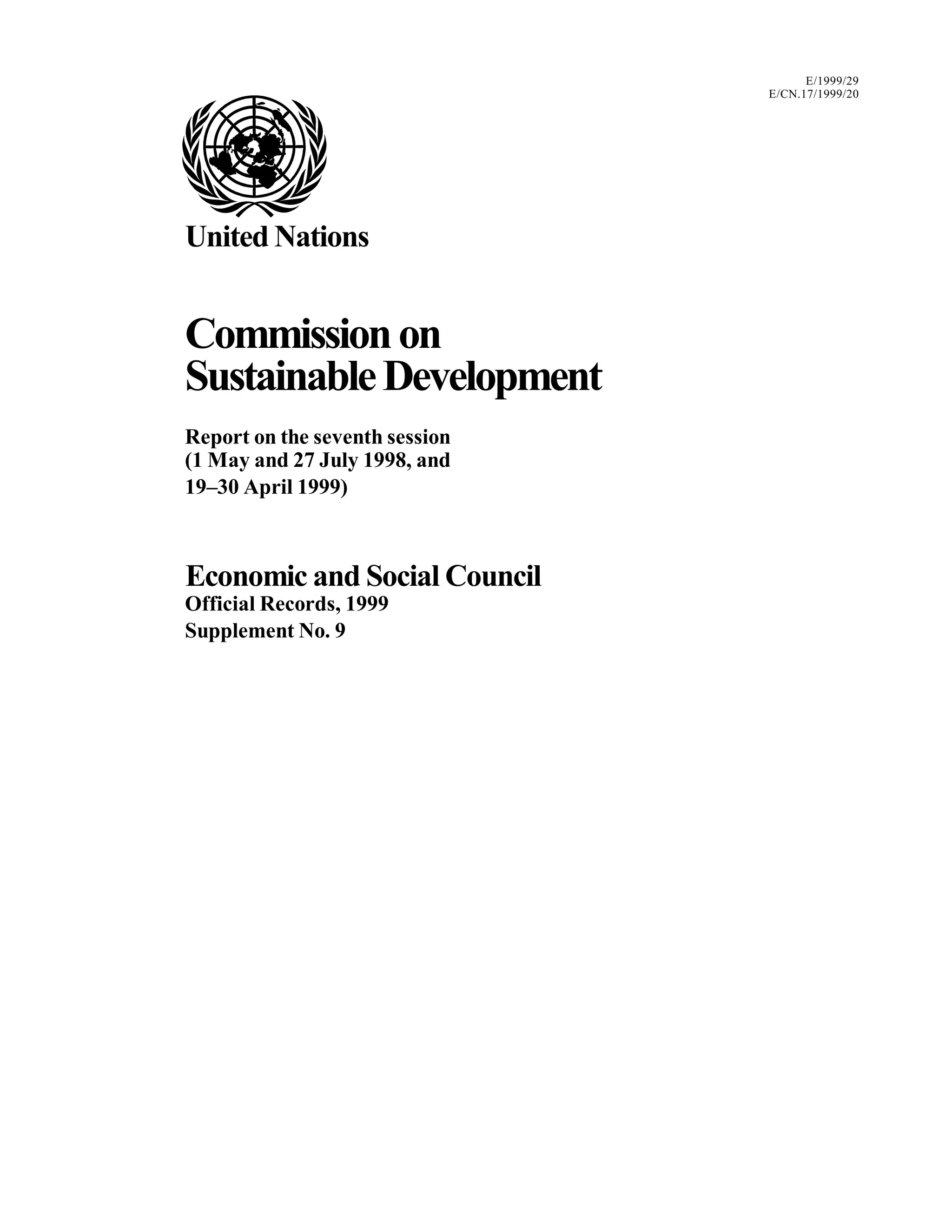 1999 7th Report - Commission on Sustainable Development (CSD) | PDF ...