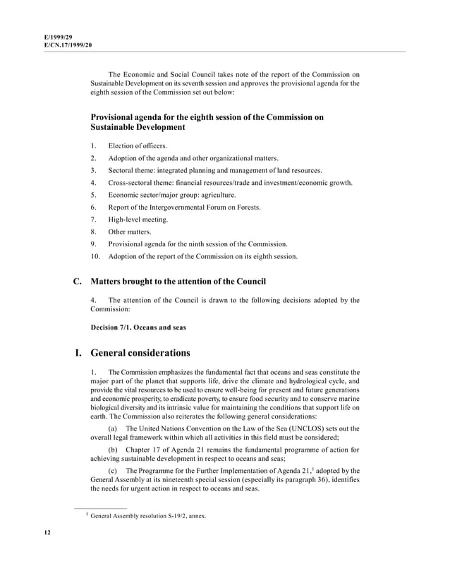 1999 7th Report - Commission on Sustainable Development (CSD) | PDF
