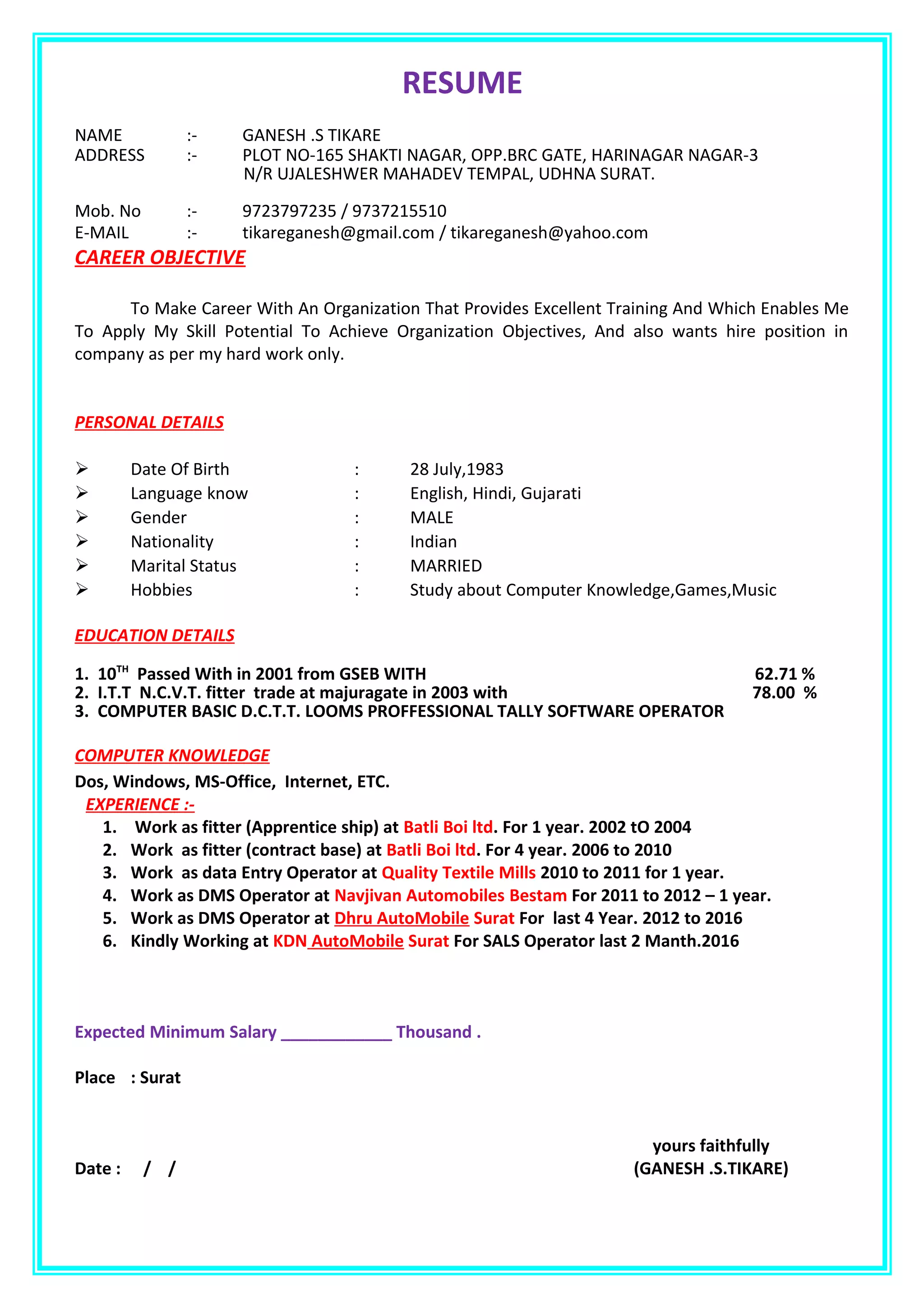 Ganesh Tikare Resume | DOC