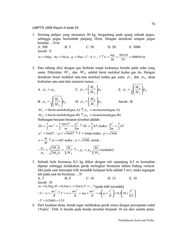 UMPTN Fisika 1999 Rayon A Kode 53 | PDF