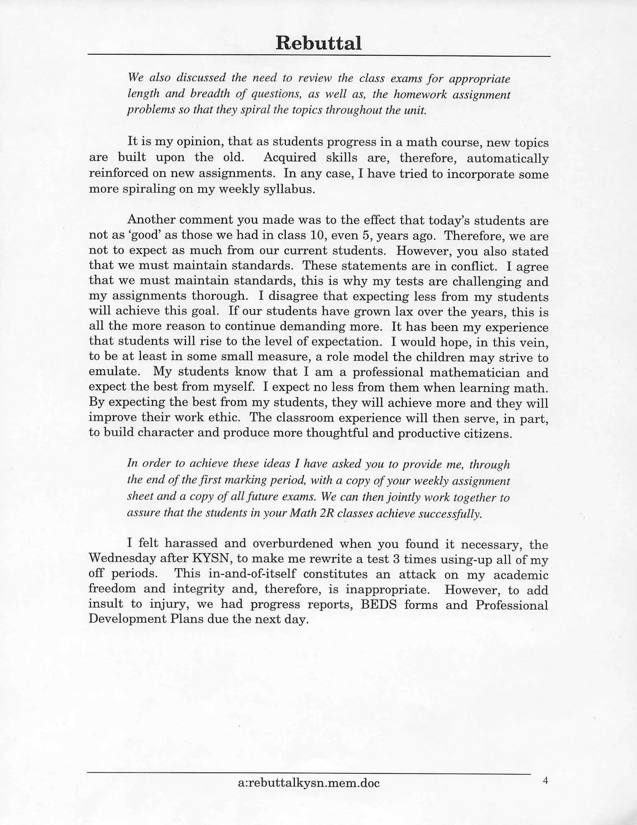 1999 Know Your School Night Rebuttal | PDF