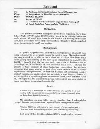 1999 Know Your School Night Rebuttal | PDF