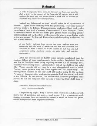 1999 Know Your School Night Rebuttal | PDF