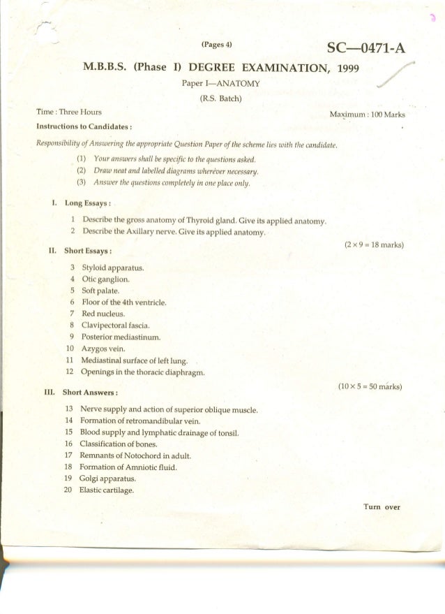 ANATOMY MBBS RGUHS QP 1999 to 2001 m old paper