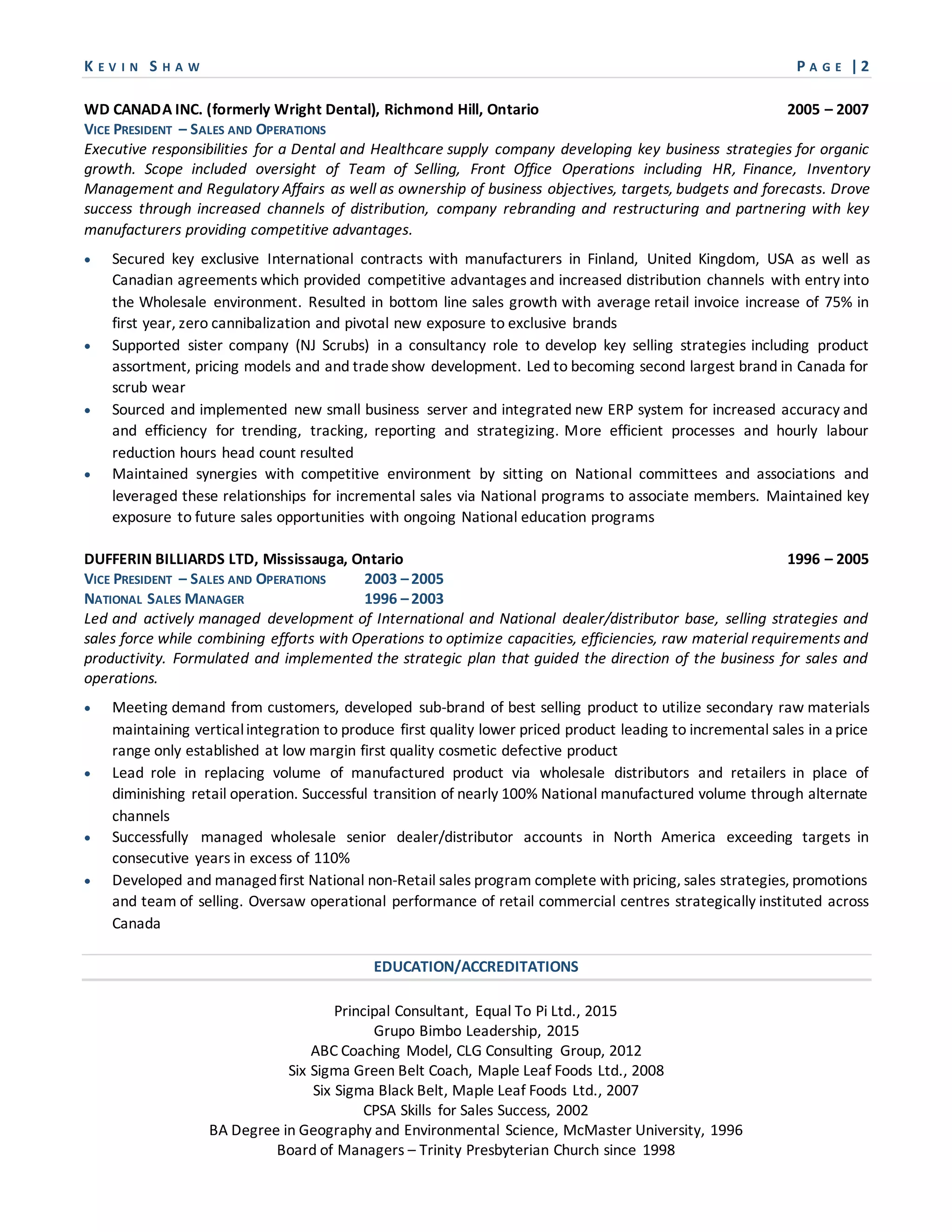 Kevin Shaw Professional Resume | DOCX | Sales | Business