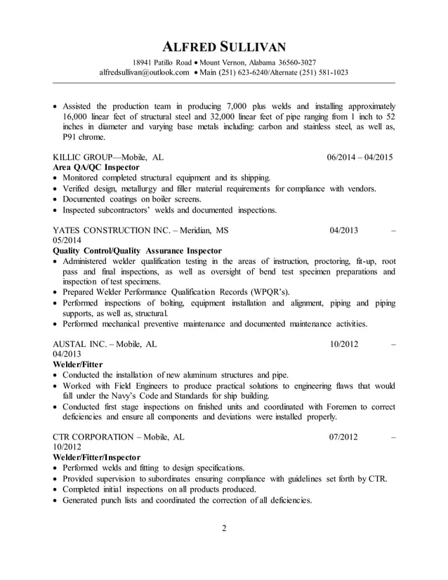 Alfred Sullivan Resume | DOCX