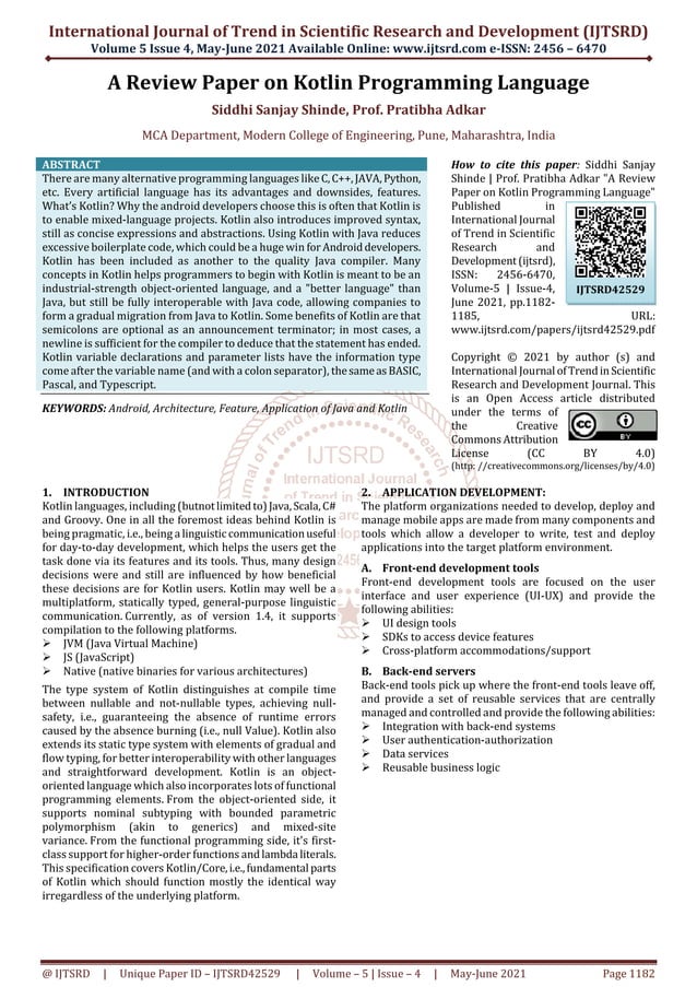 A Review Paper On Kotlin Programming Language Pdf