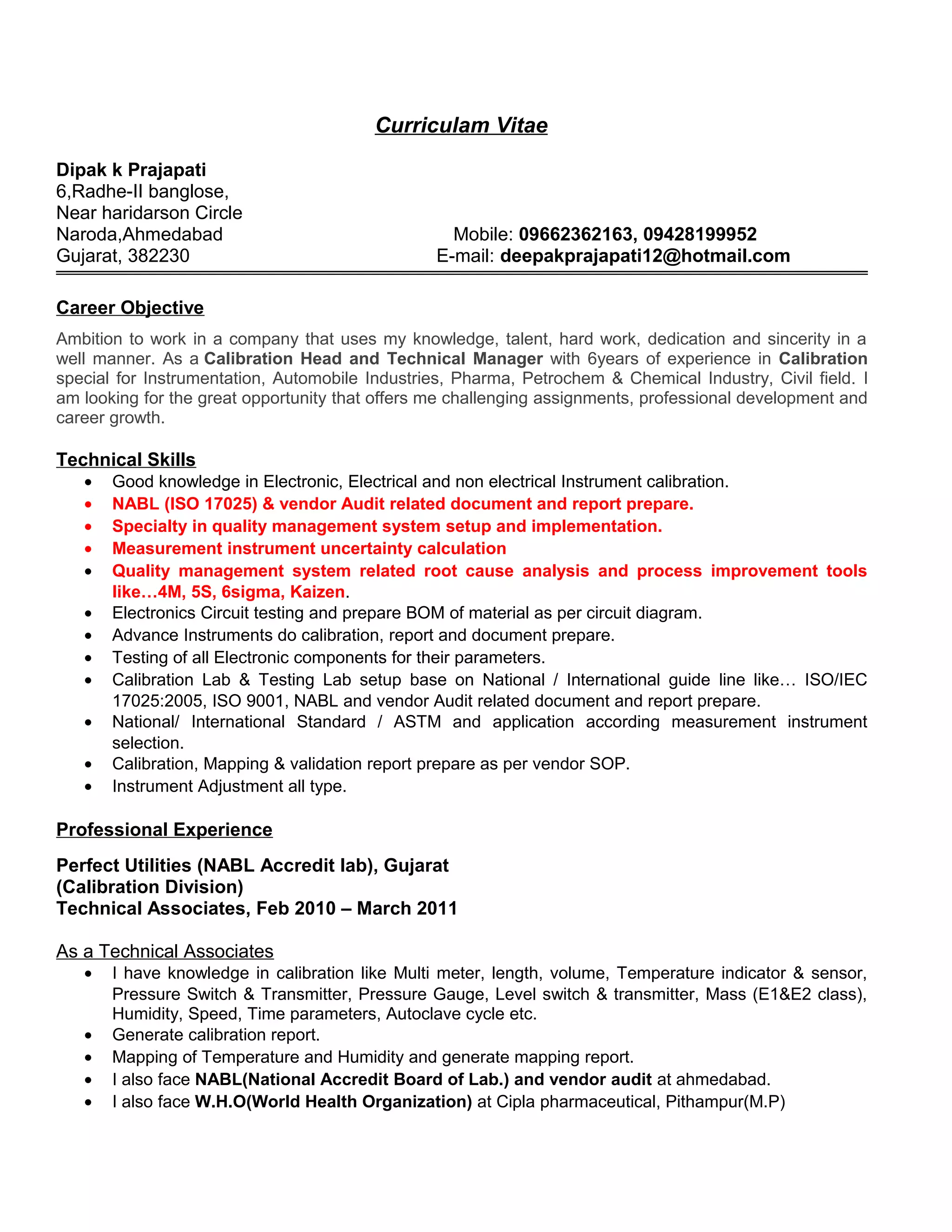 Dipak Prajapati CV_16 | DOC | Pharmaceutical Industry | Industries