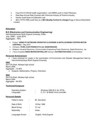 Dipak Prajapati CV_16 | DOC | Pharmaceutical Industry | Industries