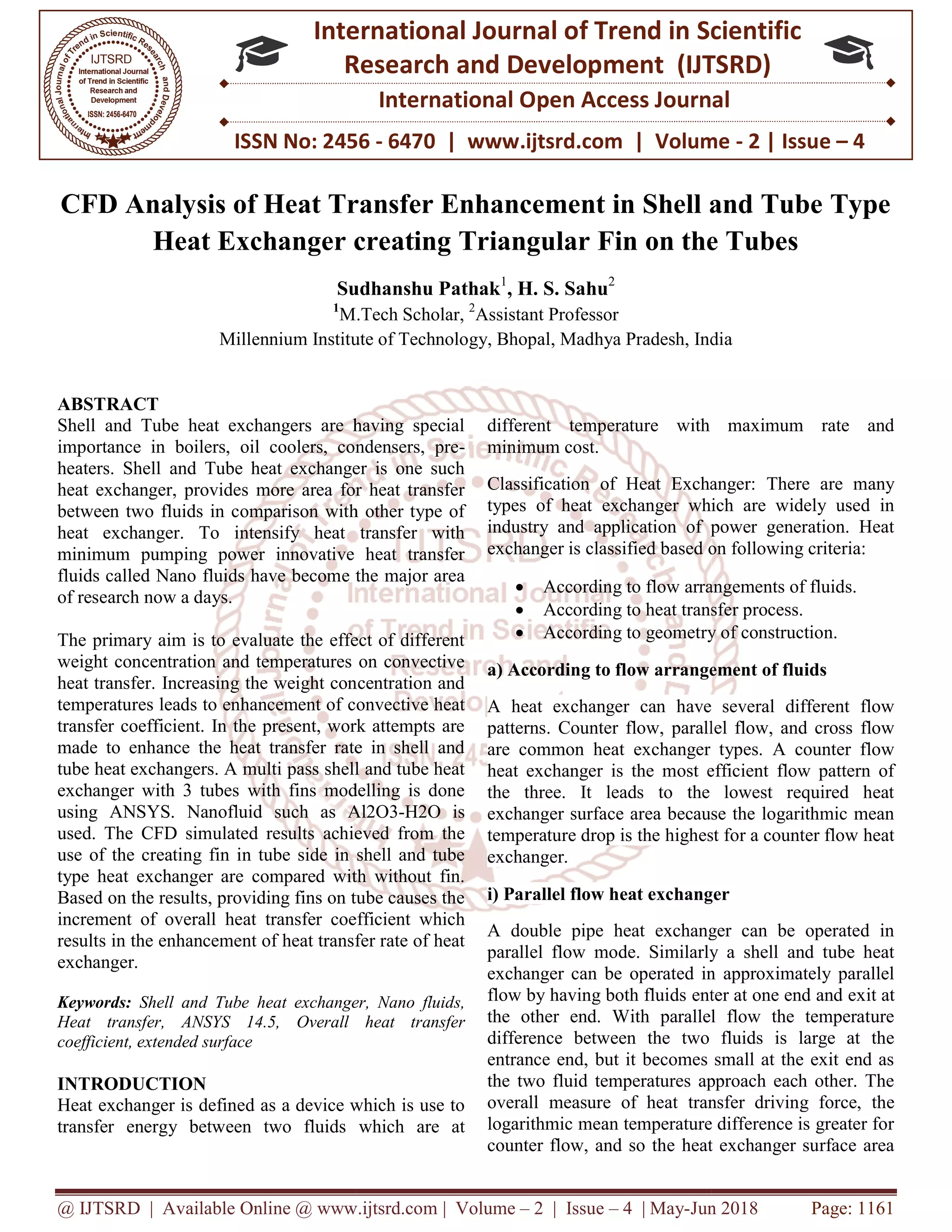 CFD Analysis of Heat Transfer Enhancement in Shell and Tube Type Heat ...