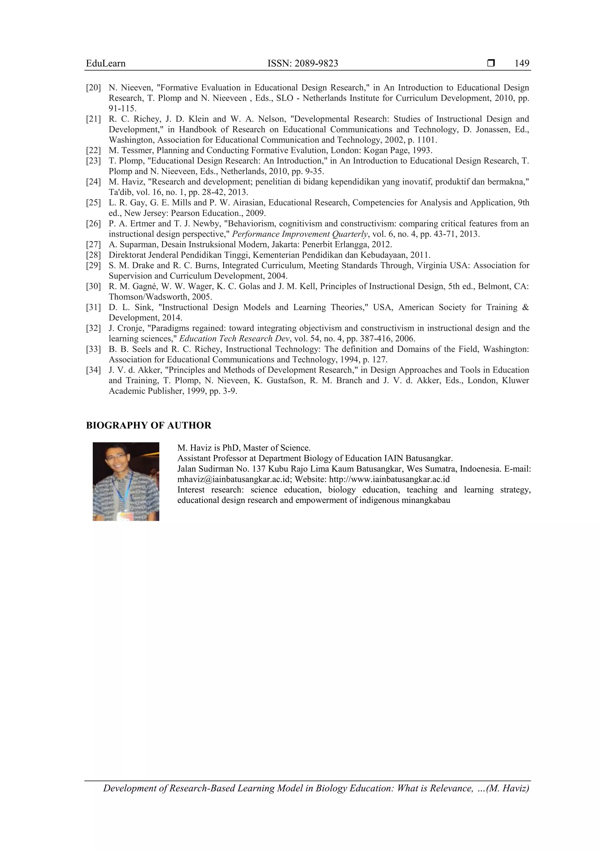 Development of Research-Based Learning Model in Biology Education: What ...
