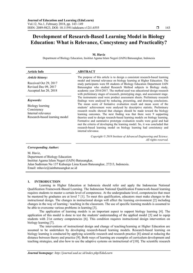 Development of Research-Based Learning Model in Biology Education: What ...