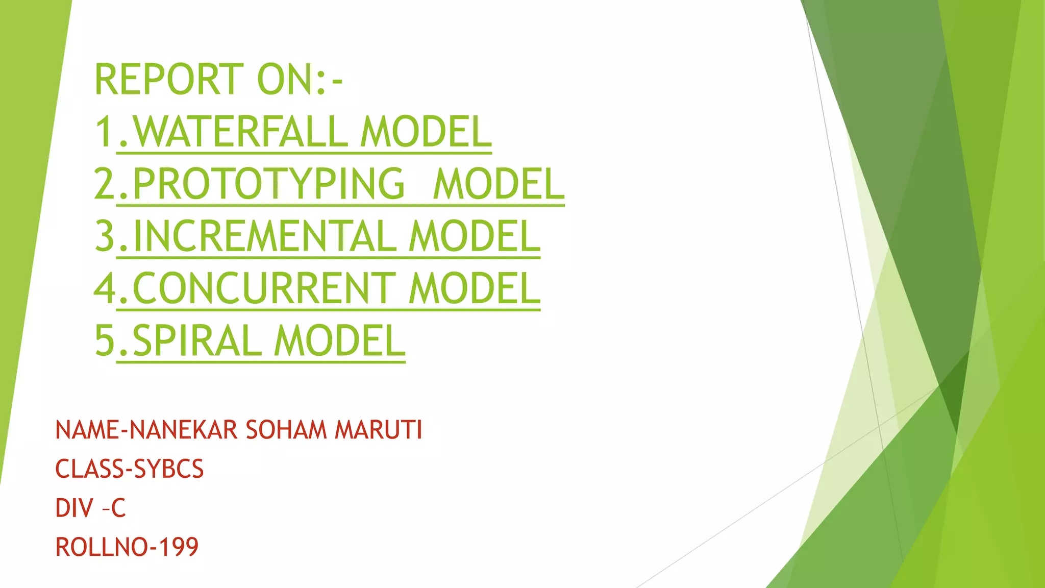 Project on software engineering types of models | PPT
