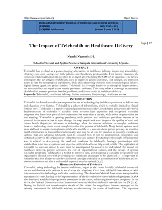 The Impact of Telehealth on Healthcare Delivery (www.kiu.ac.ug) | PDF