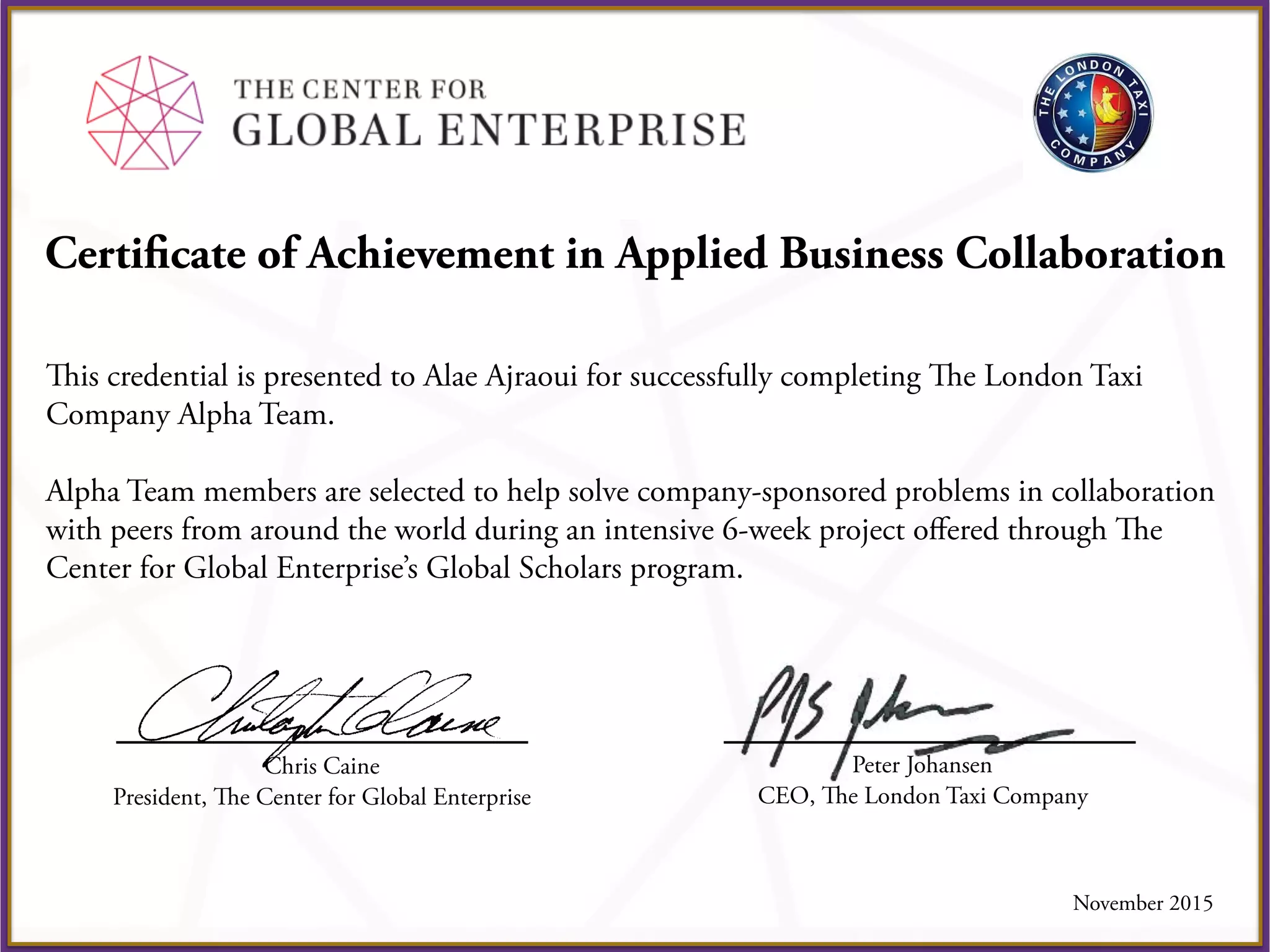 Alpha Team Certificate_ Alae Ajraoui | PDF | Business | Business and ...