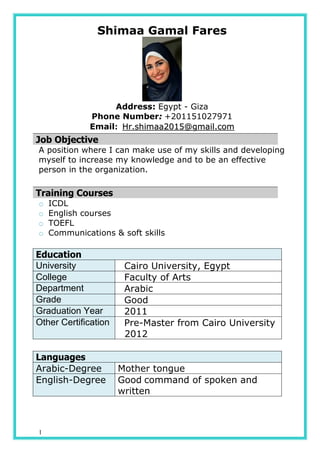 cv shimaa + pic | PDF