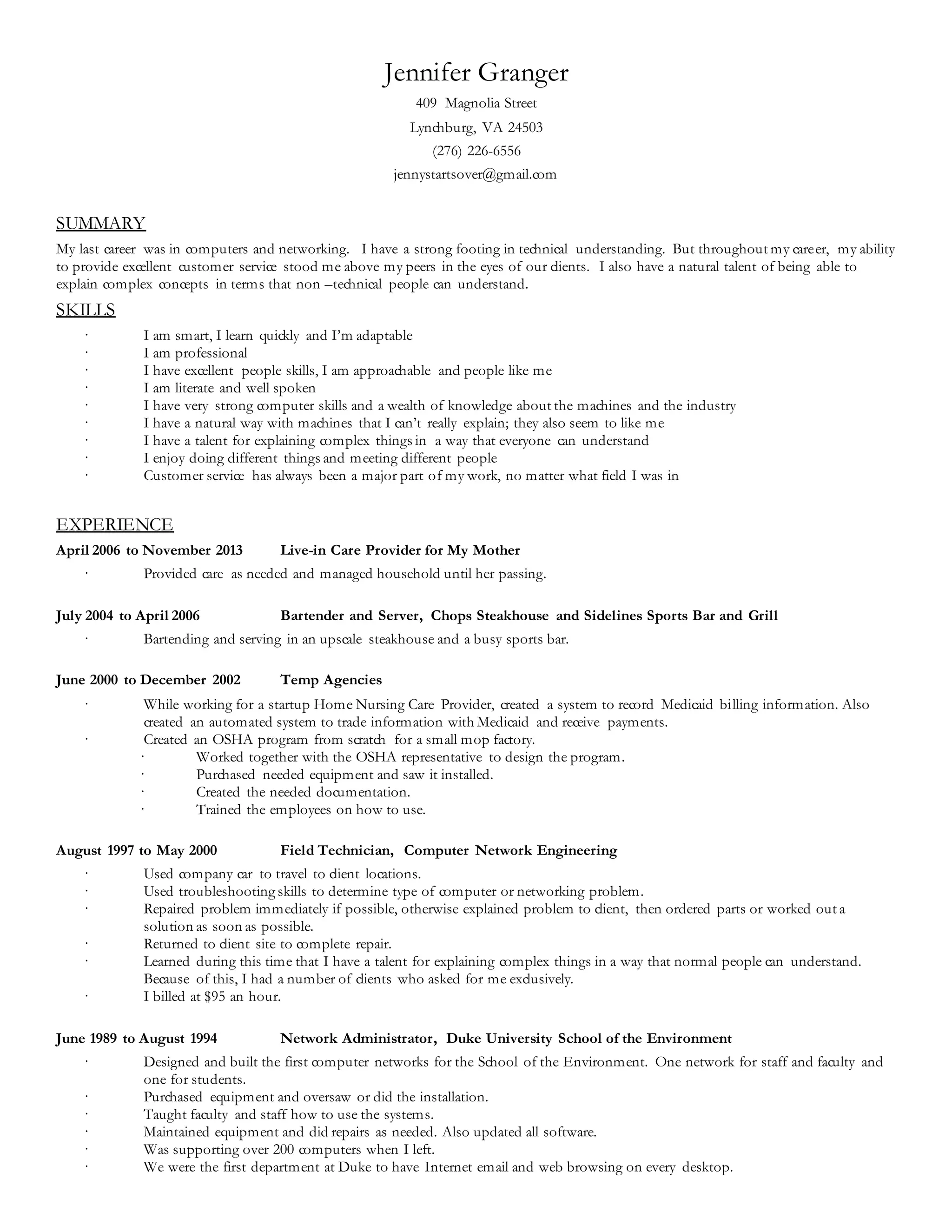 Jennifer Granger - Resume | PDF