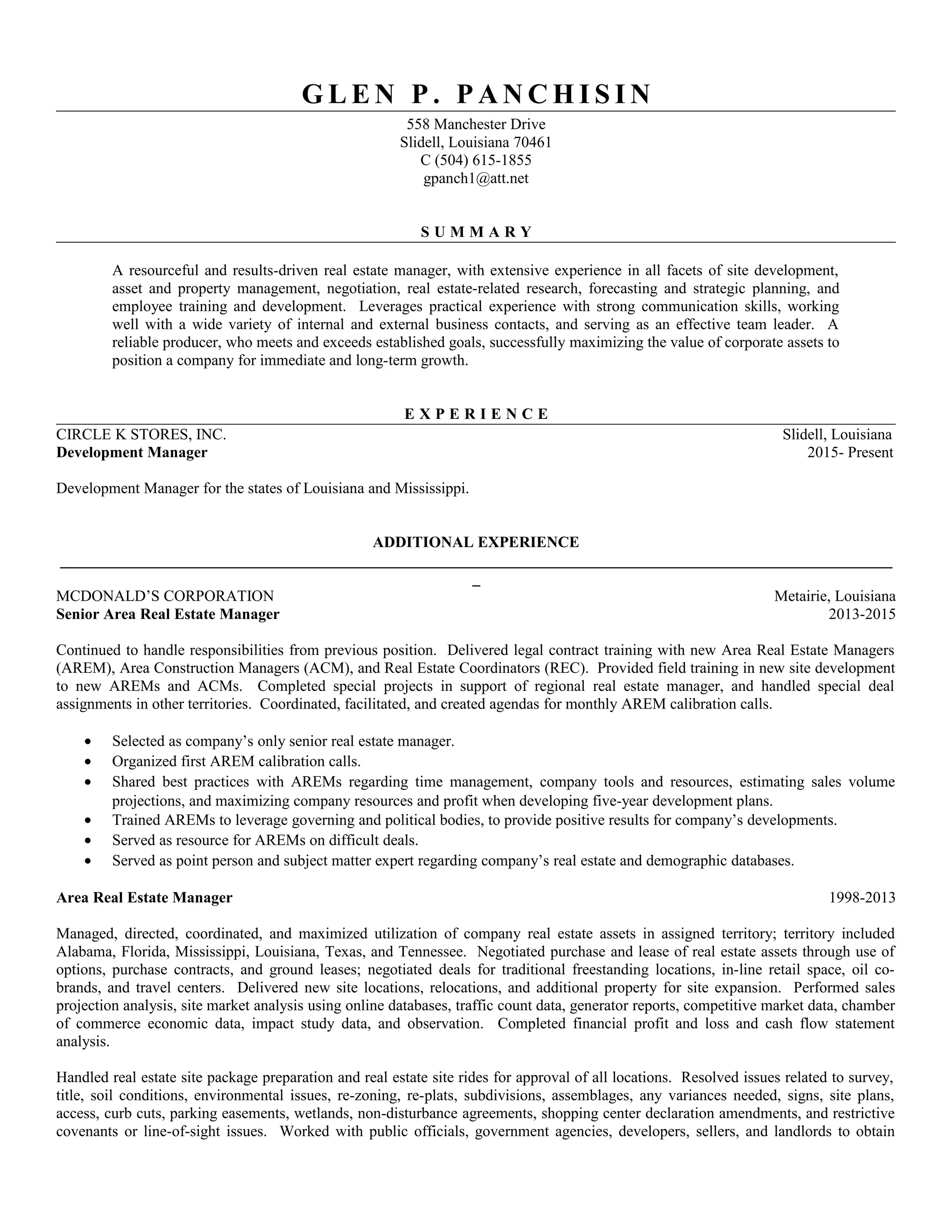 Glen Panchisin Resume | DOC